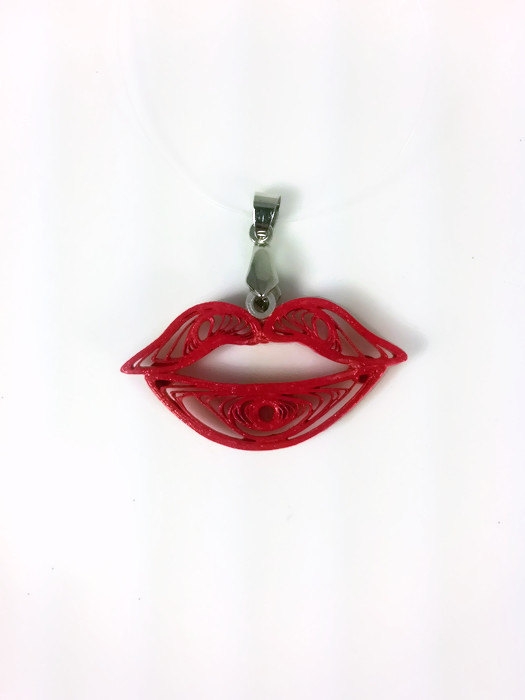 Red Lips Quilled Kiss Pendant Handmade Necklace | Sweethearts and Crafts