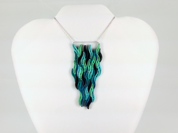 Waterfall Necklace Blue Paper Quilled Pendant | Sweethearts and Crafts