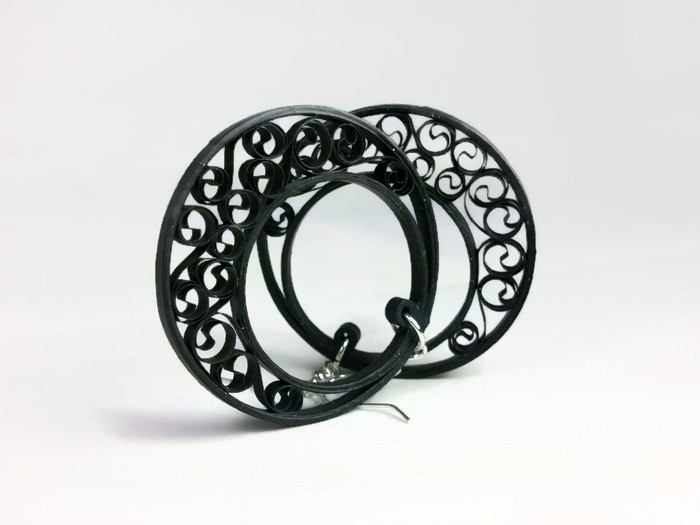 Black Filigree Earrings Half Moon Hoops | Sweethearts and Crafts