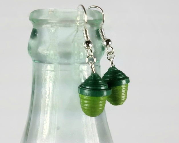 Tiny Acorn Earrings Green Paper Quilling | Sweethearts and Crafts